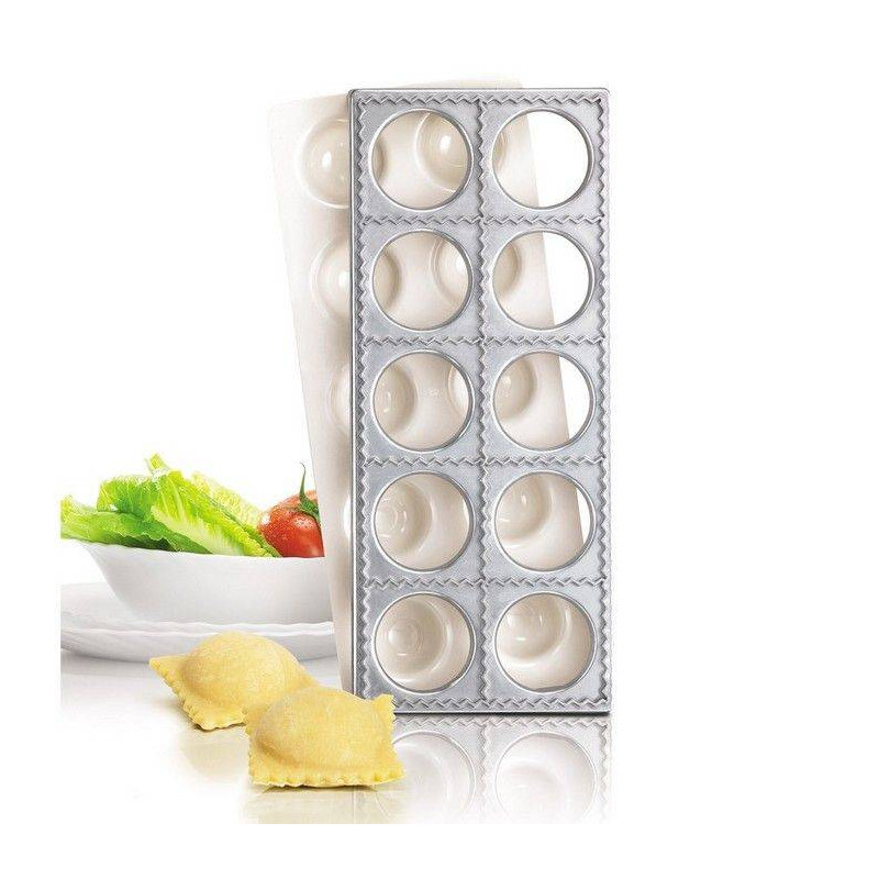 Plaque à ravioli et poussoir 10 carrés dentelés