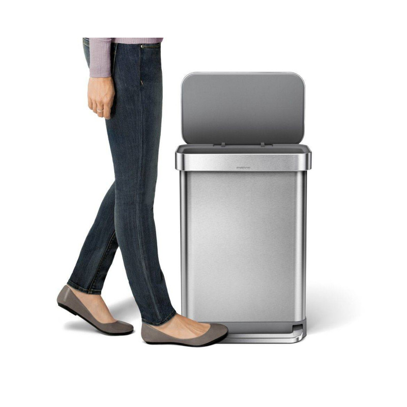 Poubelle de cuisine rectangulaire à pédale Simplehuman 55 L INOX
