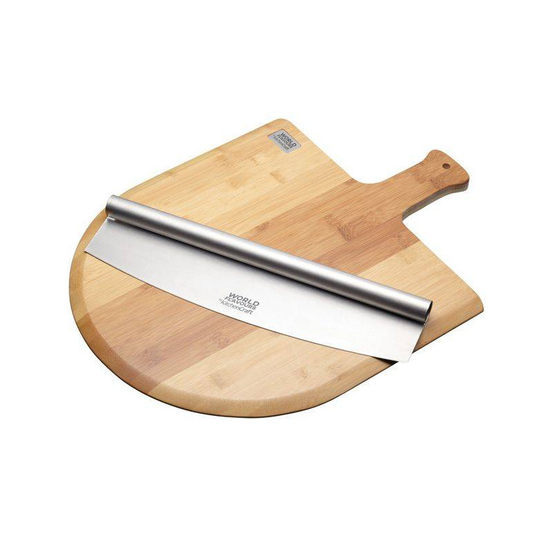 Planche à découper et servir à pizza avec couteau à bascule KitchenCraft
