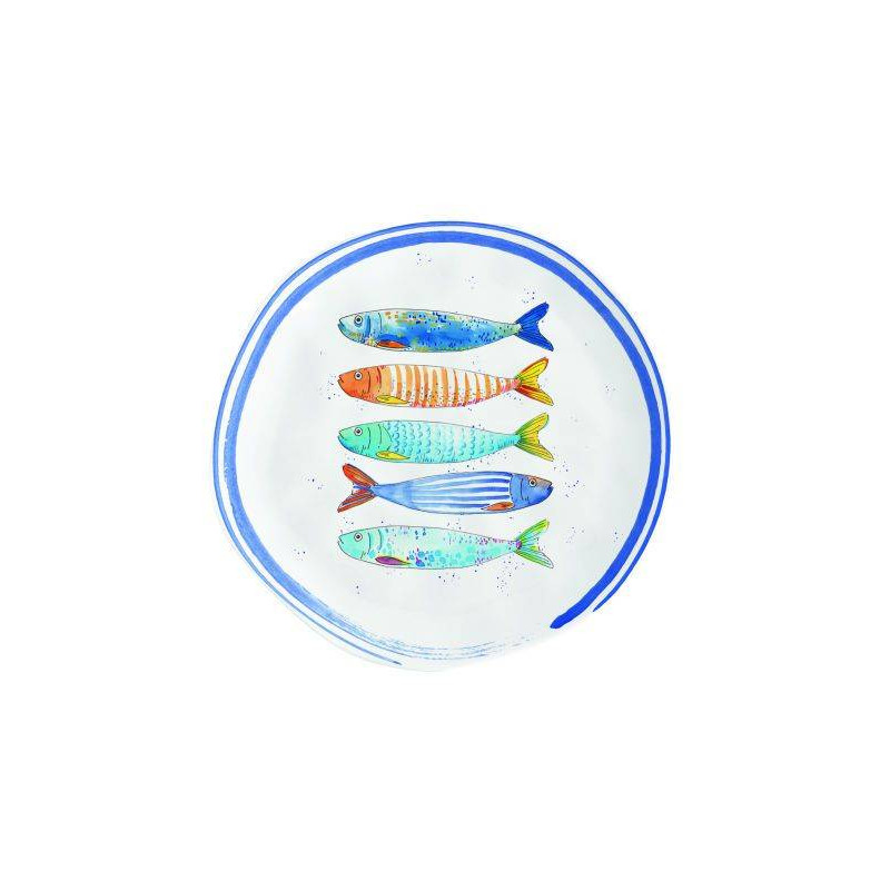 BORD DE MER Assiette dessert en porcelaine 21 cm décor poisson - Les 4 SC