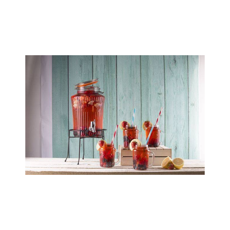Bonbonne en verre strié avec robinet jus punch rhum arrangé KILNER 5 L