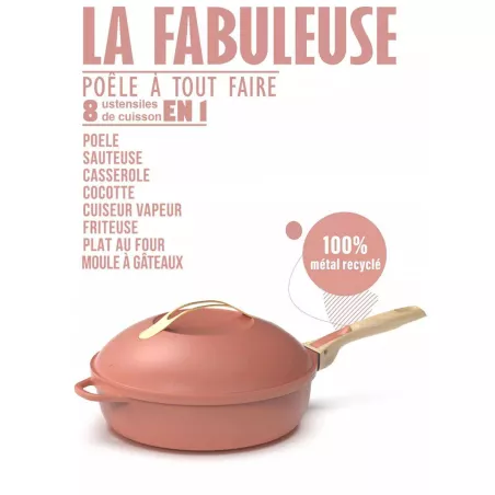 La Fabuleuse Poêle Sauteuse Casserole Cocotte Cookut 28 cm - Rose Pivoine