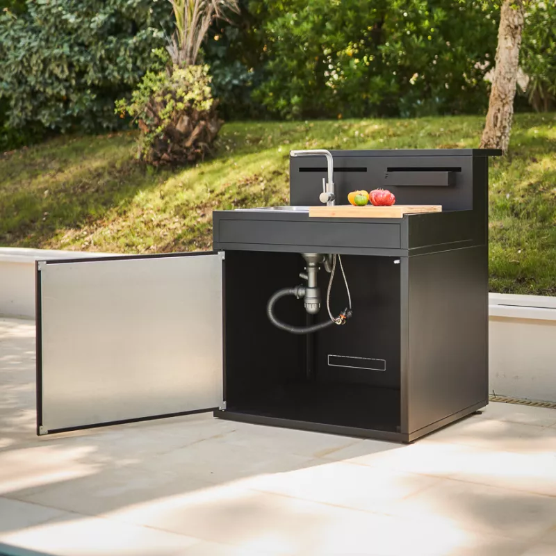 Meuble de cuisine extérieure Évier avec Comptoir Bar noir Forge Adour CBN