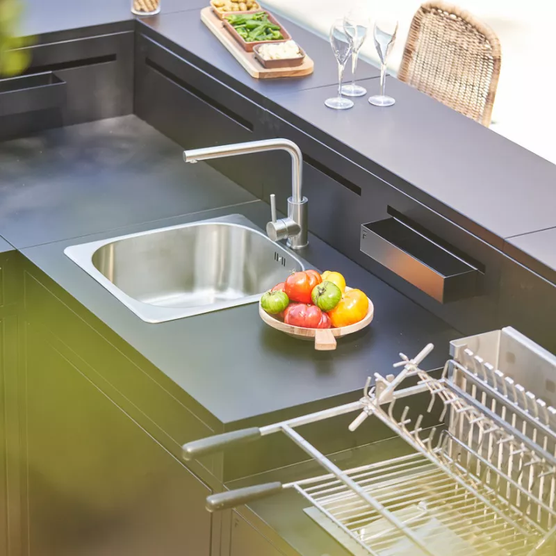 Meuble de cuisine extérieure Évier avec Comptoir Bar noir Forge Adour CBN
