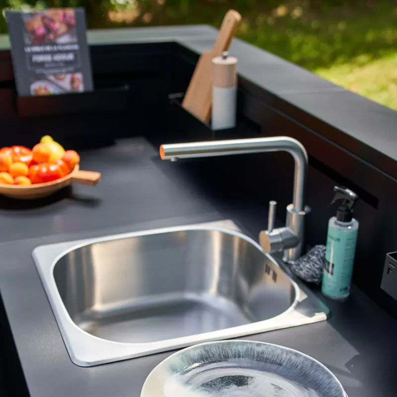 Meuble de cuisine extérieure Évier avec Comptoir Bar noir Forge Adour CBN