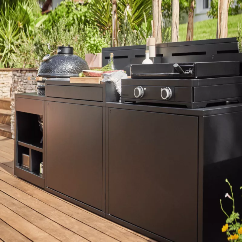 Meuble de cuisine extérieure Desserte avec comptoir bar noir Forge ...