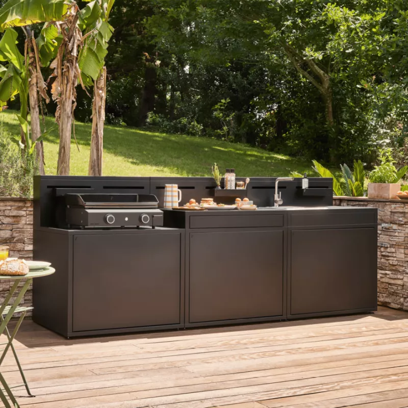 Meuble de cuisine extérieure Desserte avec comptoir bar noir Forge ...