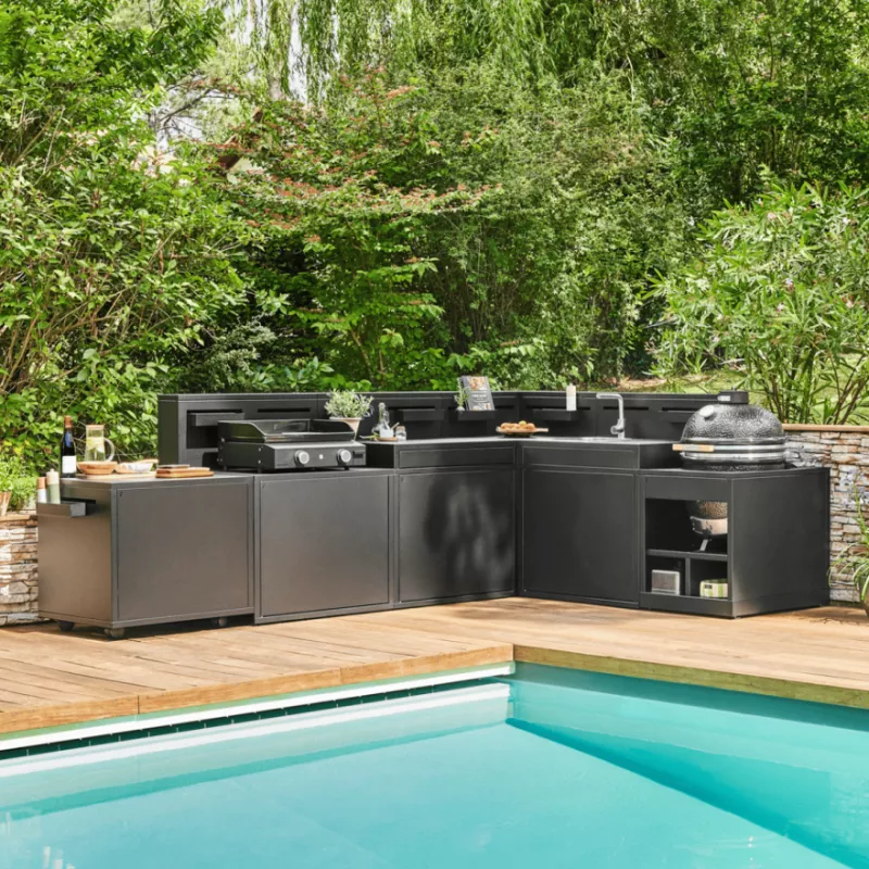 Meuble de cuisine extérieure Desserte avec comptoir bar noir Forge ...