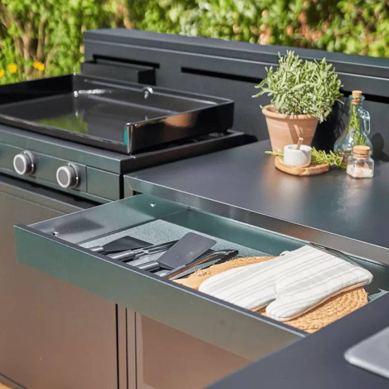 Meuble de cuisine extérieure Desserte avec comptoir bar noir Forge ...