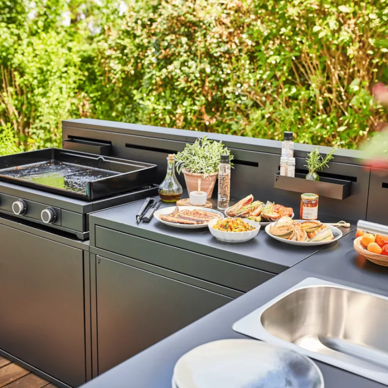 Meuble de cuisine extérieure Desserte avec comptoir bar noir Forge ...