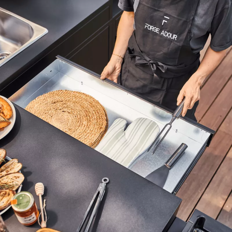 Meuble de cuisine extérieure Desserte avec comptoir bar noir Forge ...