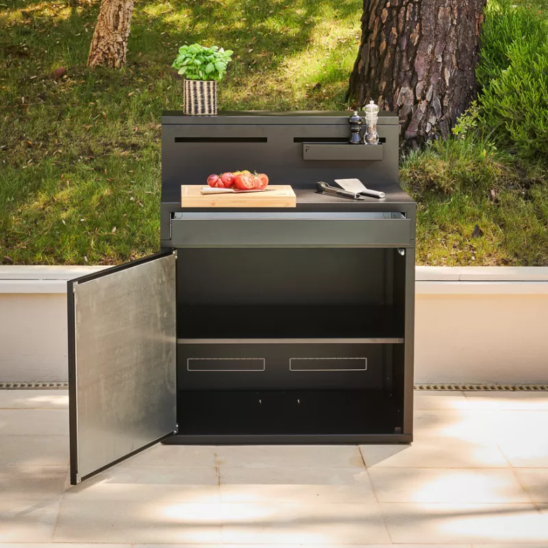 Meuble de cuisine extérieure Desserte avec comptoir bar noir Forge ...
