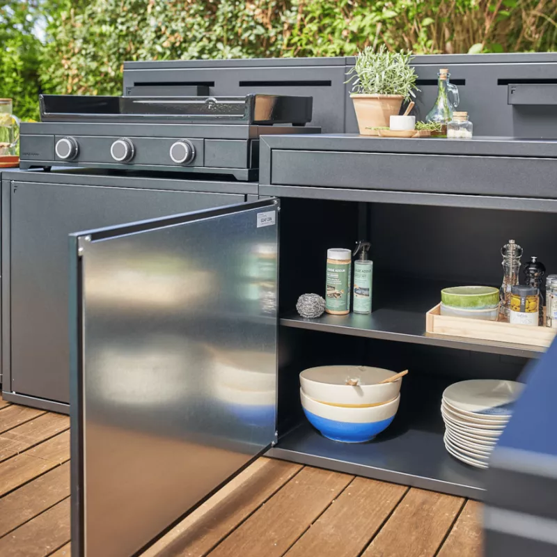Meuble de cuisine extérieure Desserte avec comptoir bar noir Forge ...