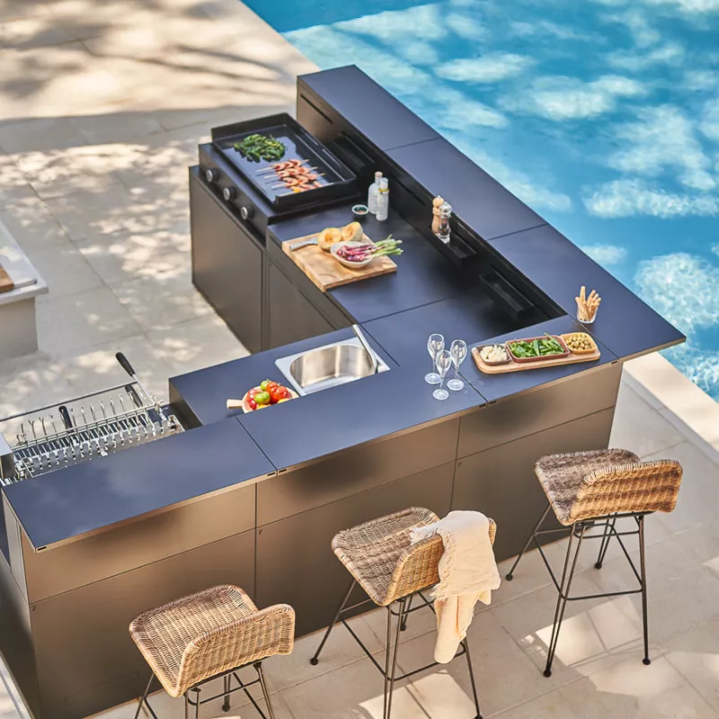 Meuble de cuisine extérieure Support d'Angle avec comptoir bar noir ...