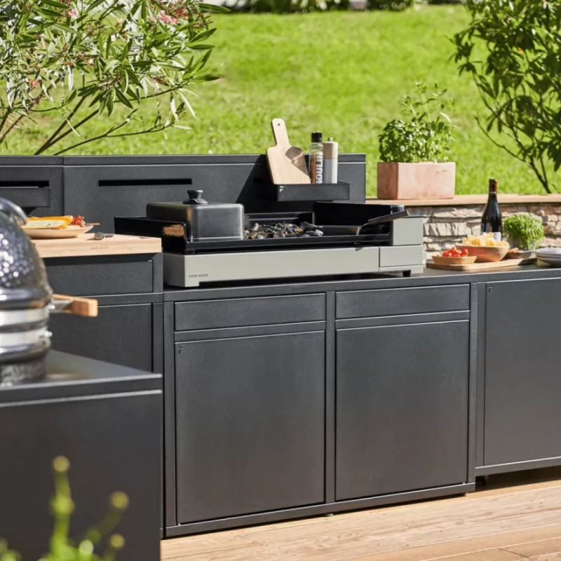 Meuble de cuisine extérieure 2 portes avec comptoir bar noir Forge ...