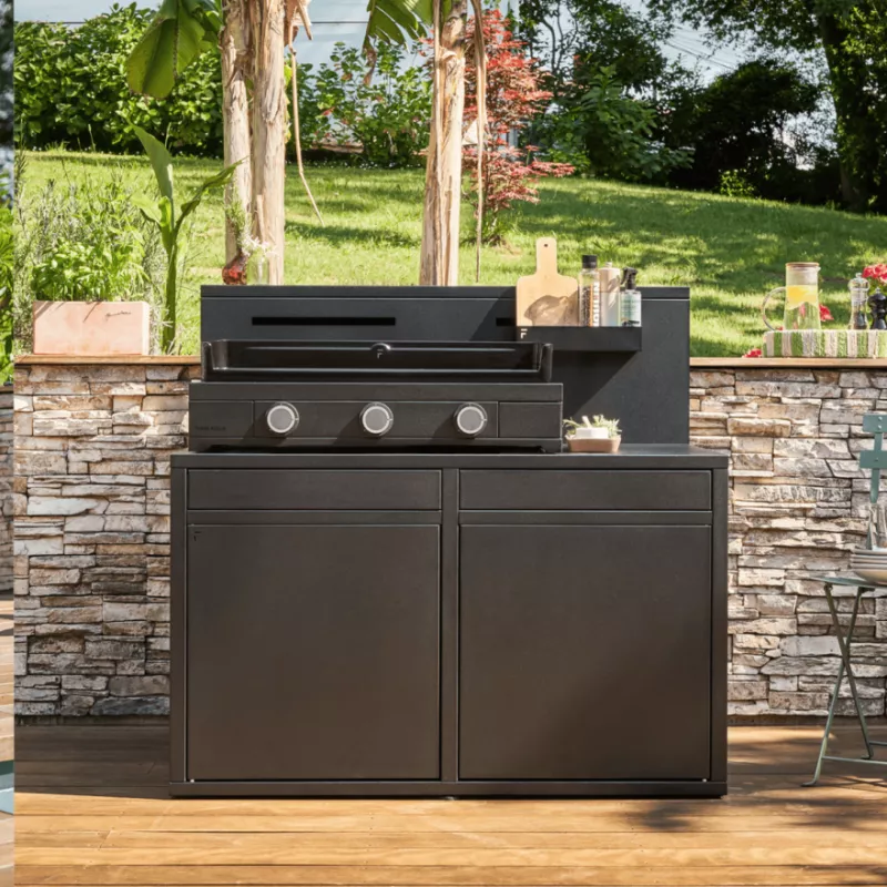 Meuble de cuisine extérieure 2 portes avec comptoir bar noir Forge ...
